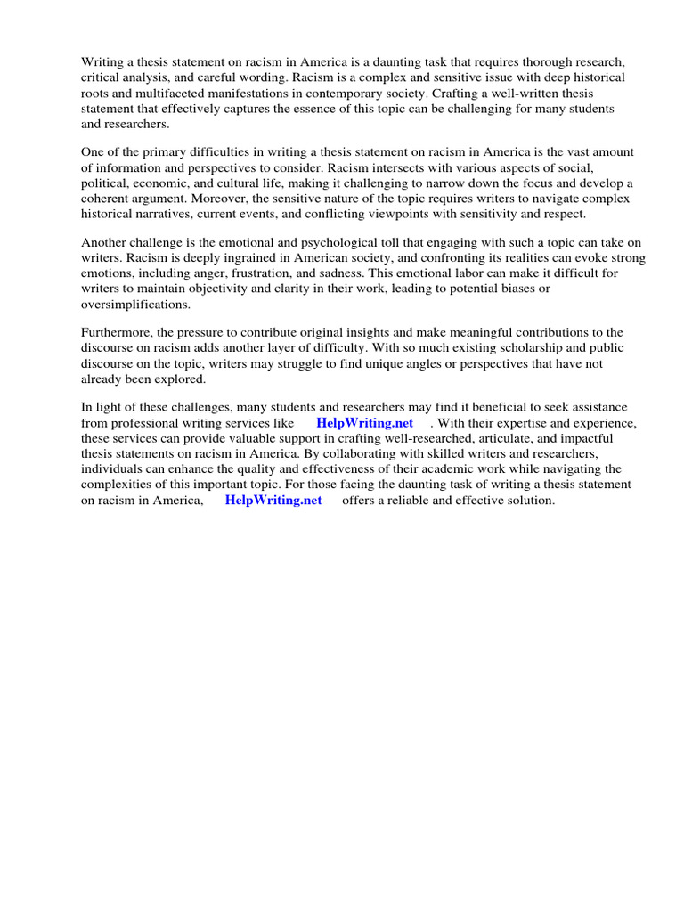 Thesis Statement Racism America | PDF | Racism | Discrimination & Race ...