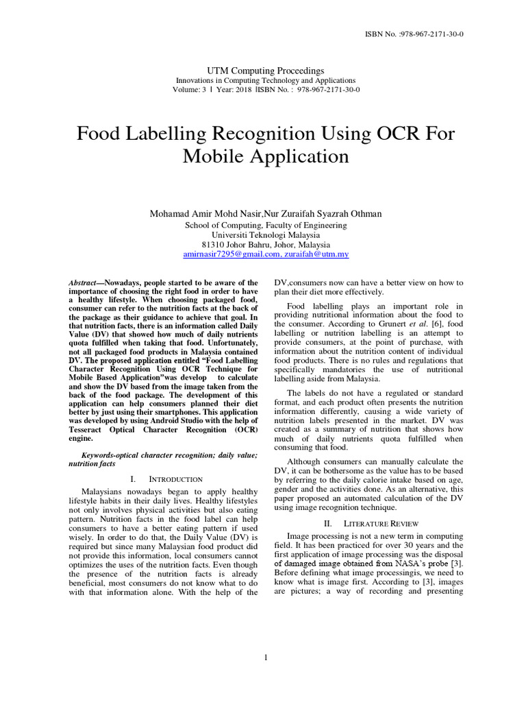 Food Labelling Recognition Using OCR For Mobile Application | PDF ...