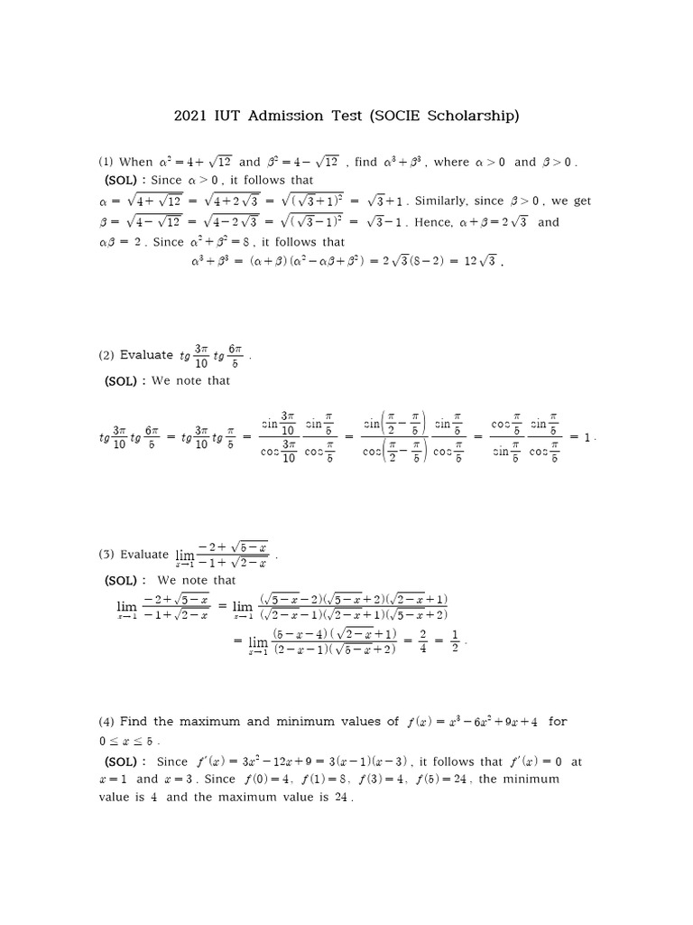 Socie Scholarship Math Solution | PDF | Mathematical Analysis | Mathematical Objects