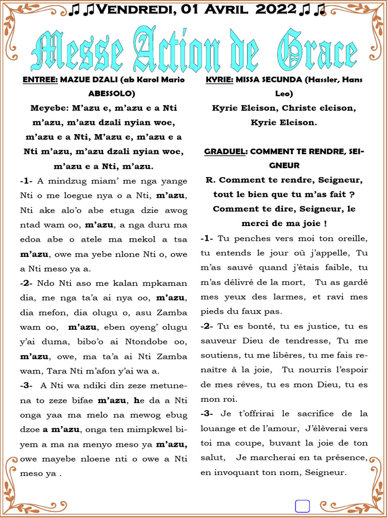 01 - 04 - 22 Messe D'action de Grace | PDF