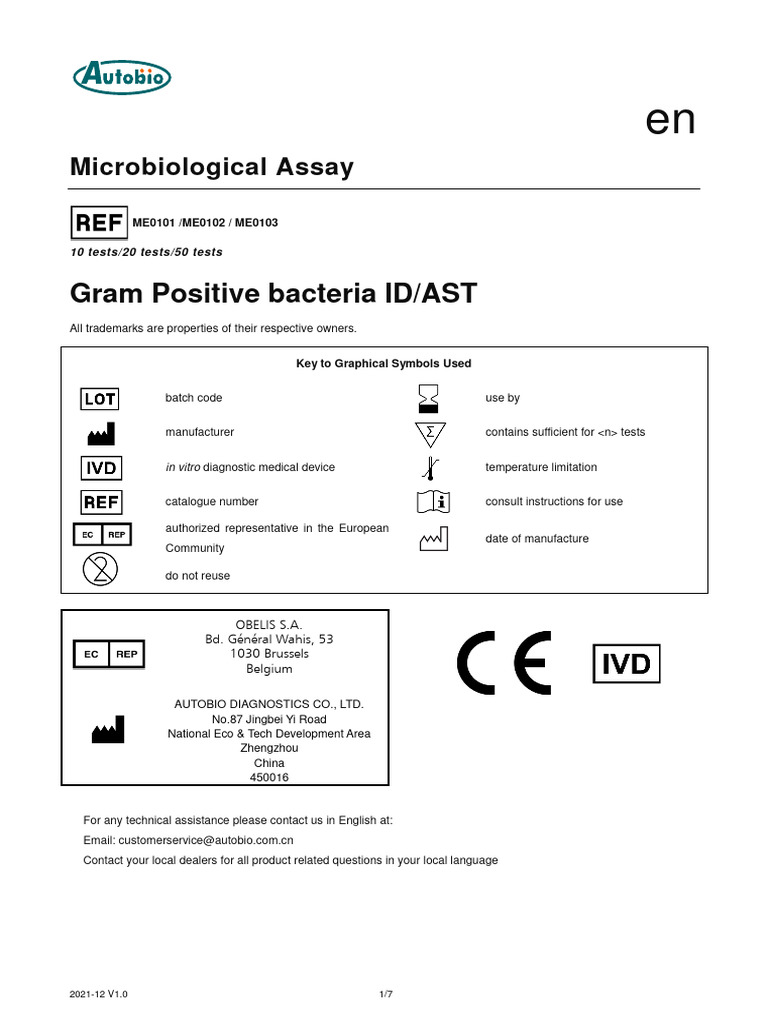 2354 - Rev A - Gram Positive Bacteria IDAST IFU Data Sheet | PDF