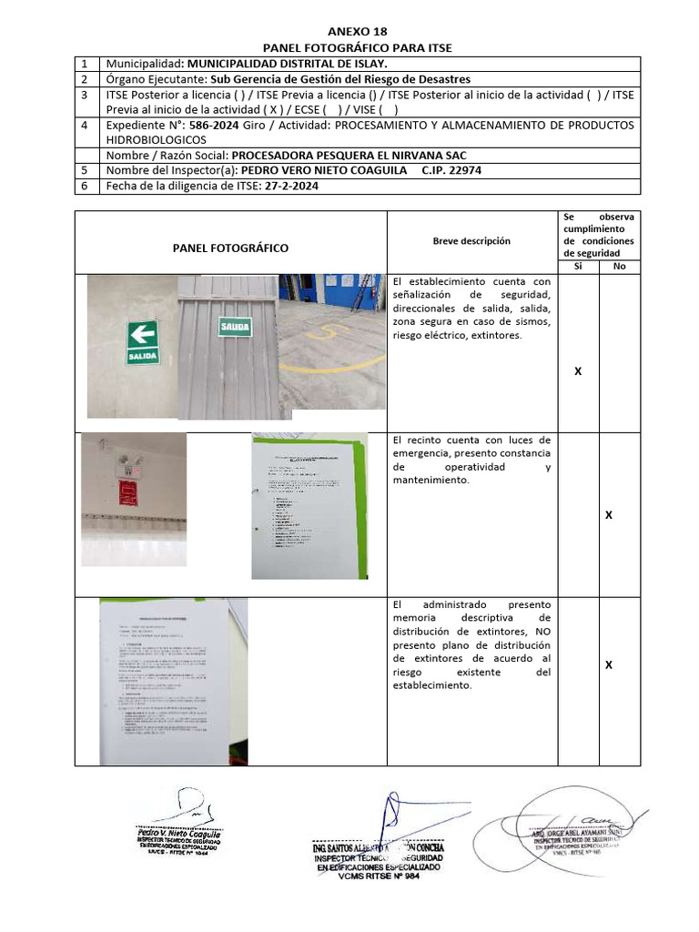 Anexo 18 Seguridad Itse Previa Exp. 586-2024 Fecha 27-2-2024 No Cumple | PDF