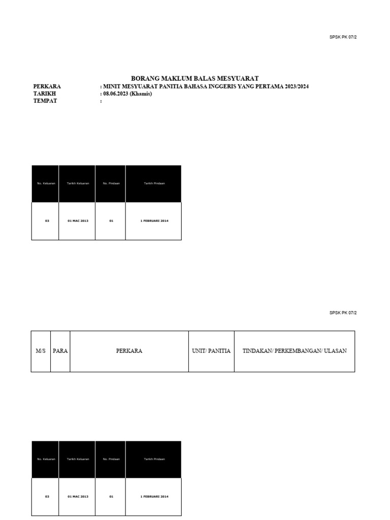 Maklum Balas Minit Mesyuarat Pertama 2023 2024 | PDF