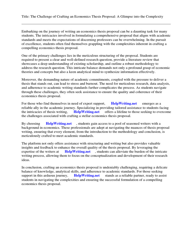 Economics Thesis Proposal Sample | PDF | Thesis | Economic Growth
