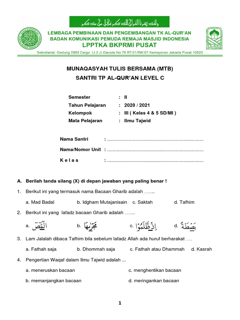 Ilmu Tajwid TPA C Kel. III S2 Modif | PDF
