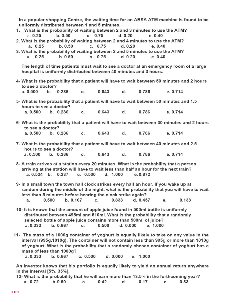 Uniform Dist Ex | PDF | Variance | Standard Deviation