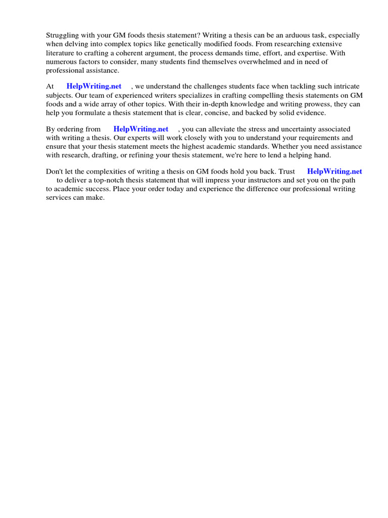 GM Foods Thesis Statement | PDF | Genetically Modified Food | Genetic Engineering