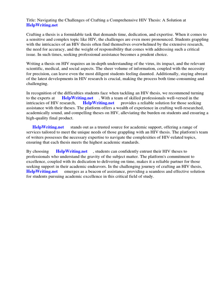 Hiv Thesis Sample | PDF | Hiv/Aids | Infection