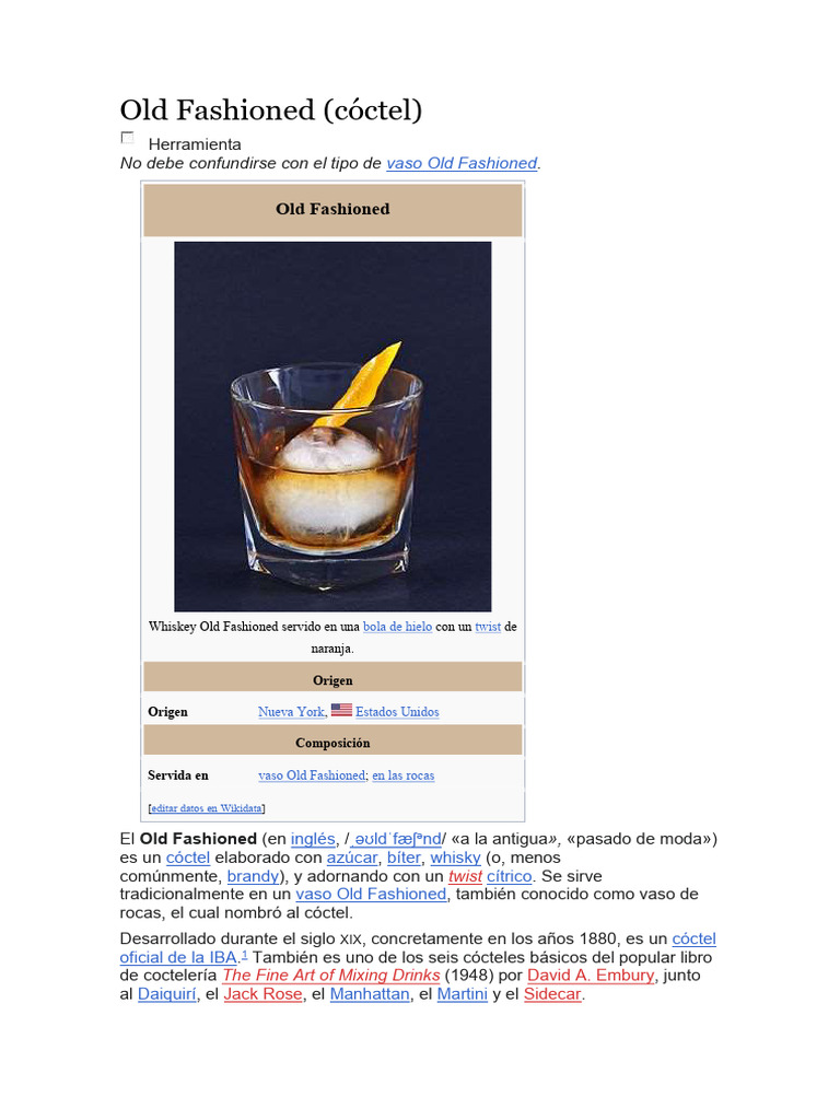 Origen y receta del Old Fashioned | PDF | Cócteles | Bebidas alcohólicas
