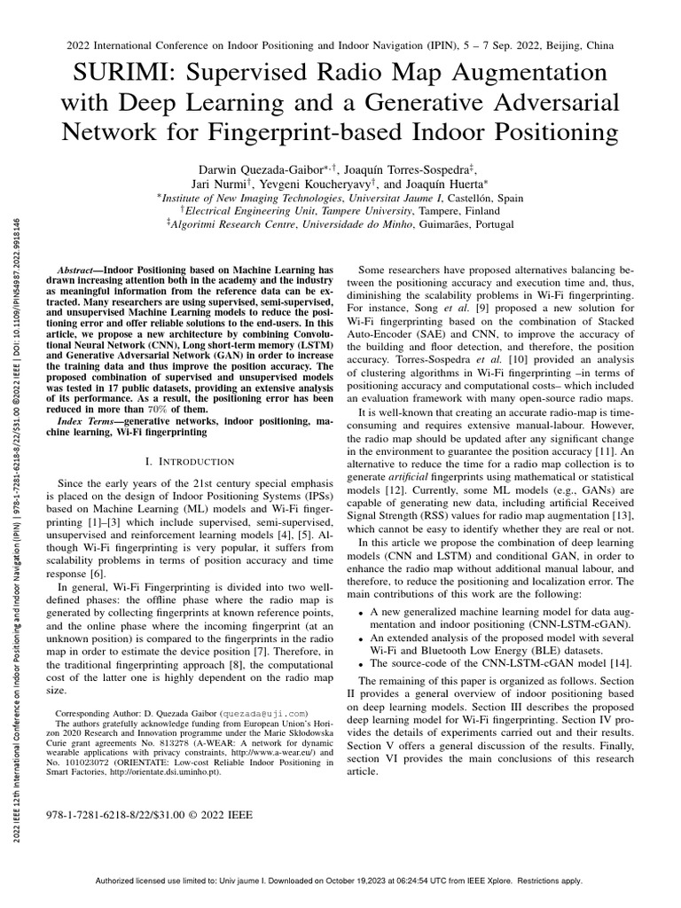 SURIMI Supervised Radio Map Augmentation With Deep Learning and A ... SURIMI Supervised Radio Map Augmentation With Deep Learning and A ...