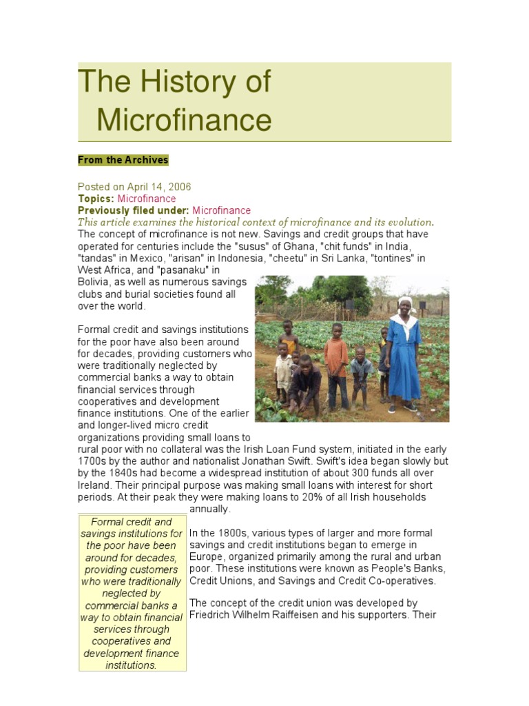 The History of Microfinance | PDF | Microfinance | Microcredit