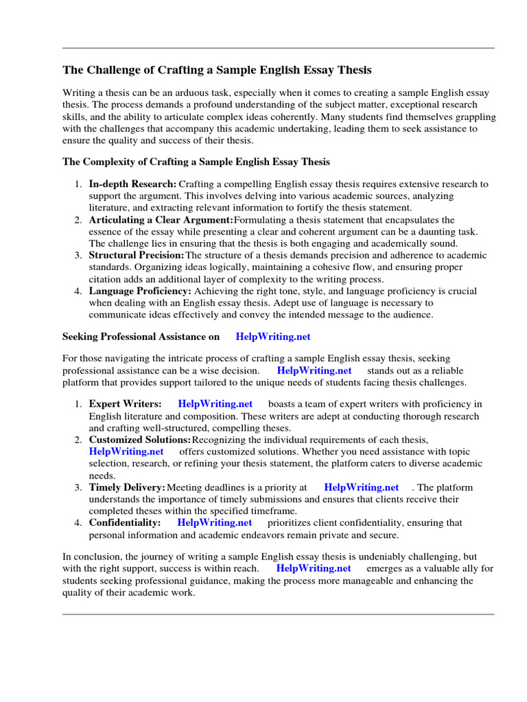 Sample English Essay Thesis | PDF | Essays | Thesis
