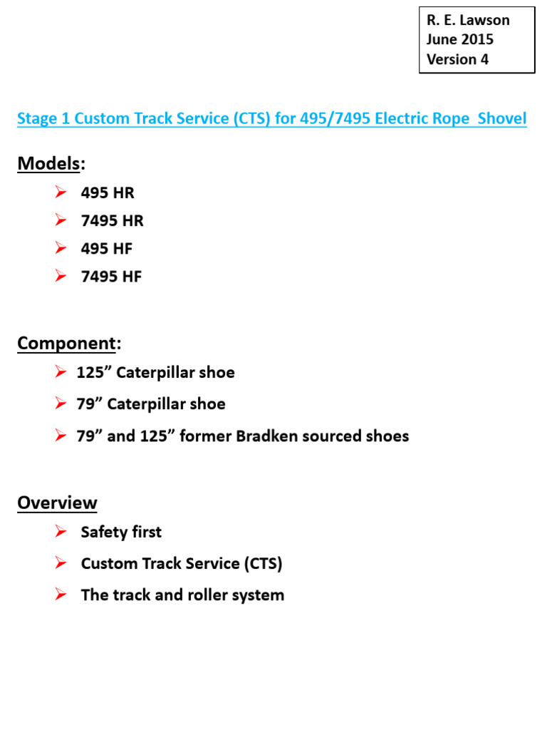 1 - Procedimiento CTS 495 - 7495 Electric Rope Shovel | PDF | Wear ...