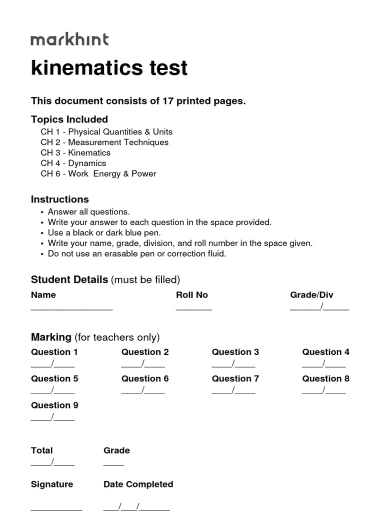 Kinematics Test | PDF | Physics