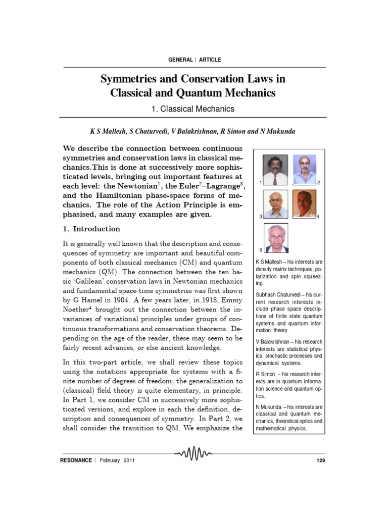 Mallesh2011 Symmetries Conservation Laws Cm Pdf Technology And Engineering