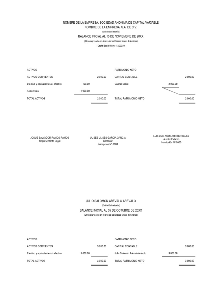 Formato Balance Inicial | PDF | Valor neto | Contabilidad