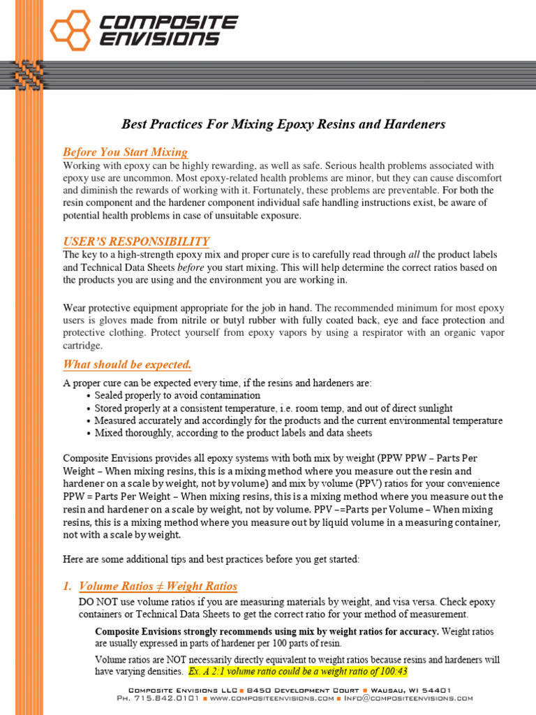 Epoxy Mixing Guide | PDF | Epoxy | Volume