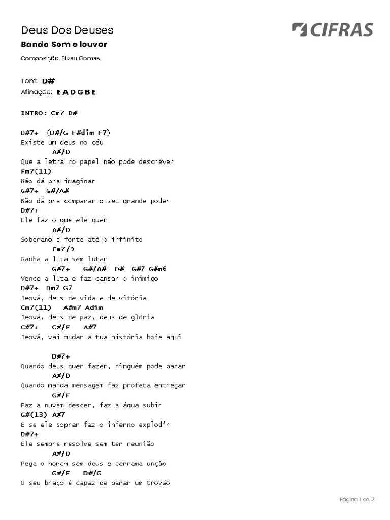 CIFRAS - Cifra - Banda Som e Louvor - Deus Dos Deuses | PDF