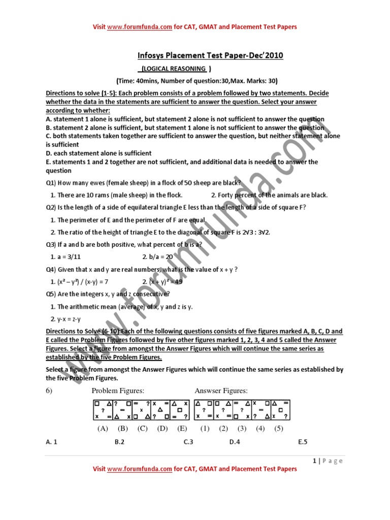 Infosys Placement Test Paper 2010 | PDF | Inference | Graduate ...