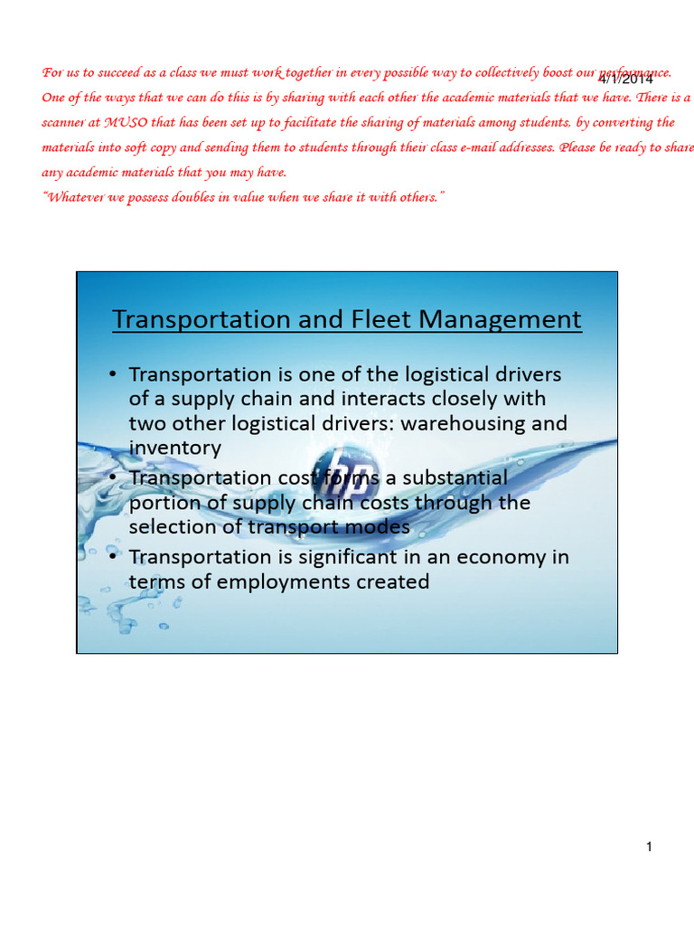 LOG 250 - Transportation and Fleet Management | PDF | Transport | Economies