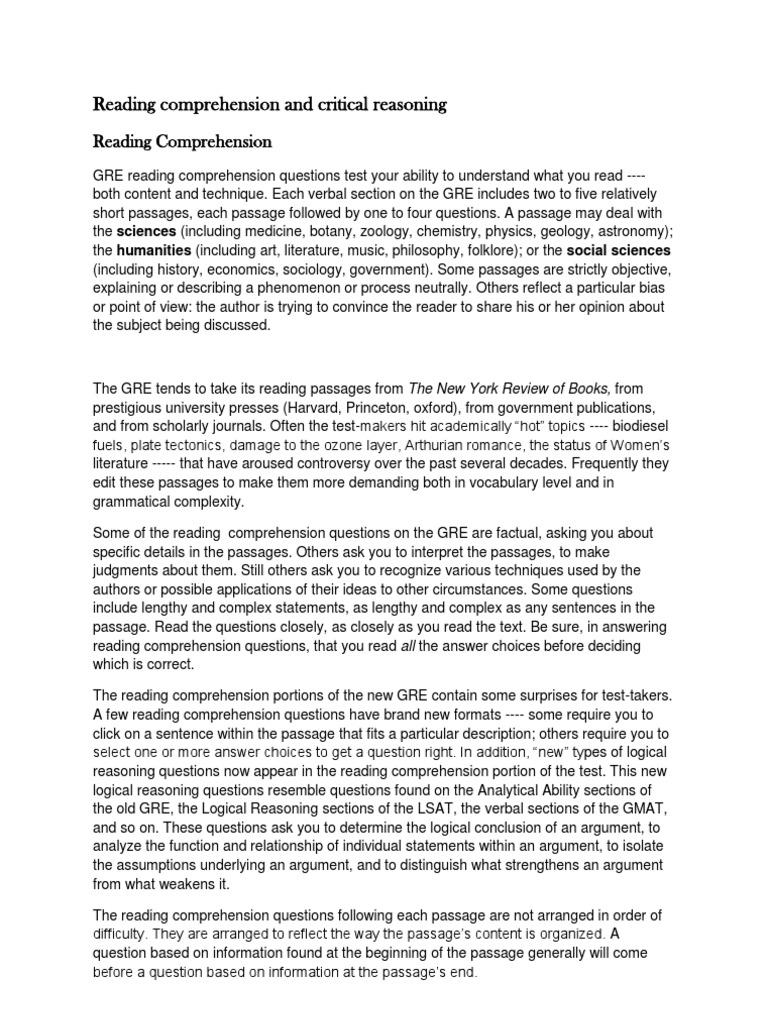 GRE Reading Comprehension | PDF | Graduate Record Examinations | Argument