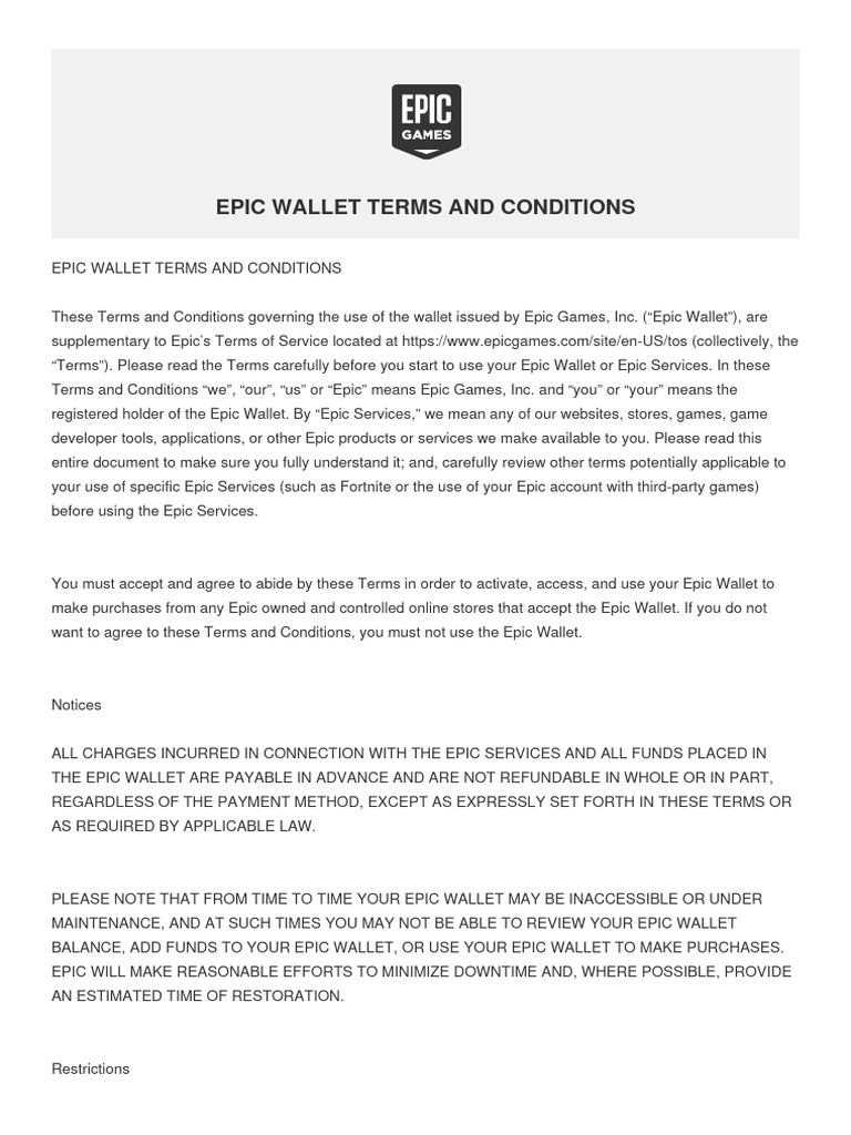 Epic Wallet Terms and Conditions | PDF