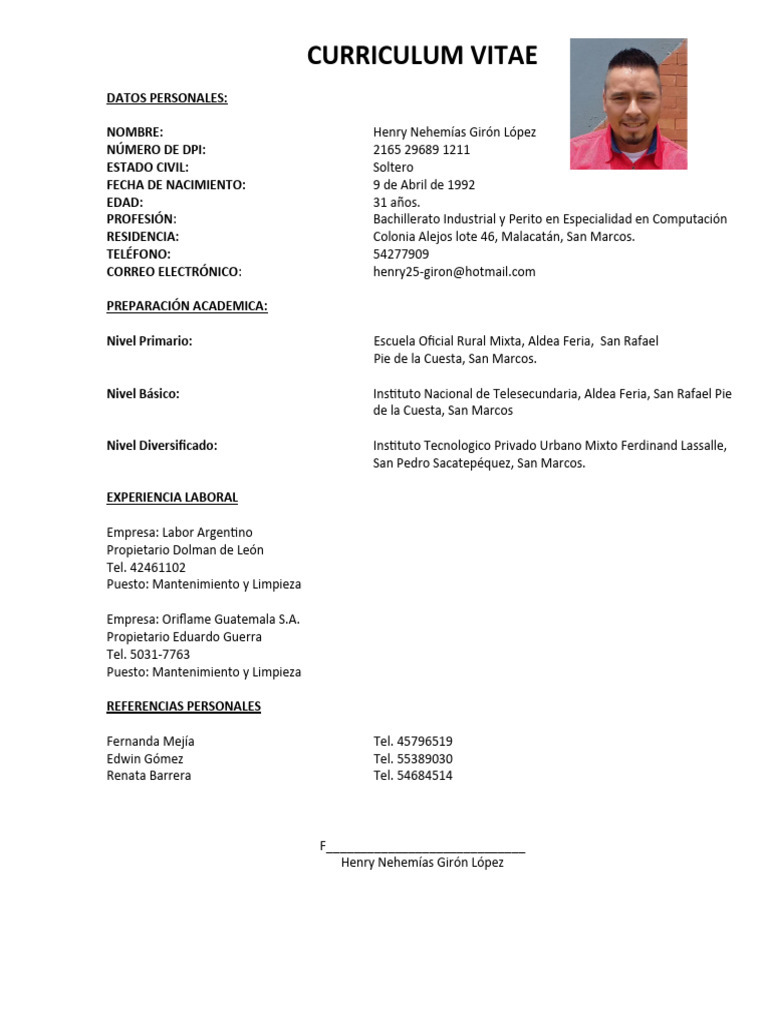 CV de Henry Girón: Experiencia en Mantenimiento | PDF