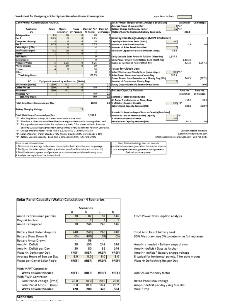 Solar Panel Sizing Worksheet 1-26 | PDF | Battery Charger | Electricity