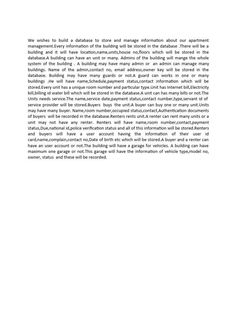 Apartment Management Database ER Diagram | PDF
