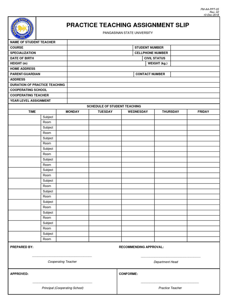 05 Practice Teaching Assignment Slip Rev.021 | PDF