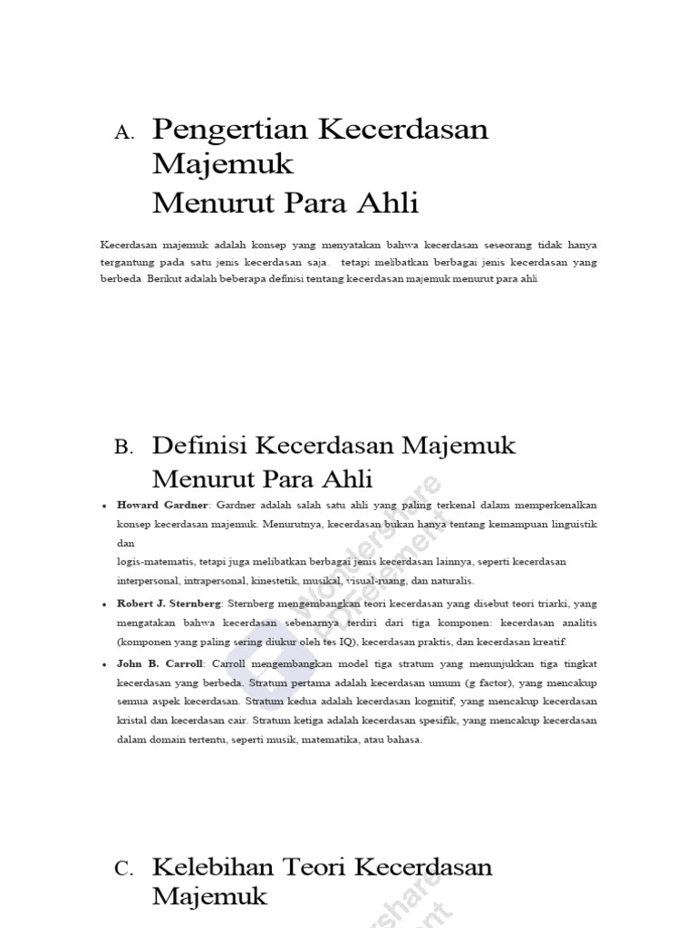 Definisi Kecerdasan Majemuk Menurut Ahli | PDF