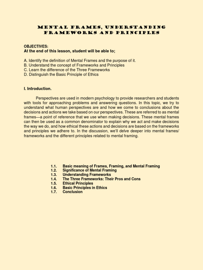 Mental Frames, Understanding Frameworks and Principles Synthesis ...