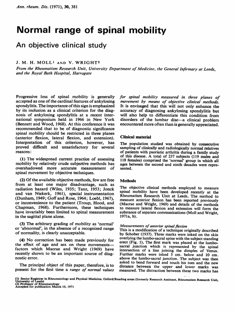 Normal ROM Spinal Mobility Jurnal 1971 | PDF | Vertebral Column ...