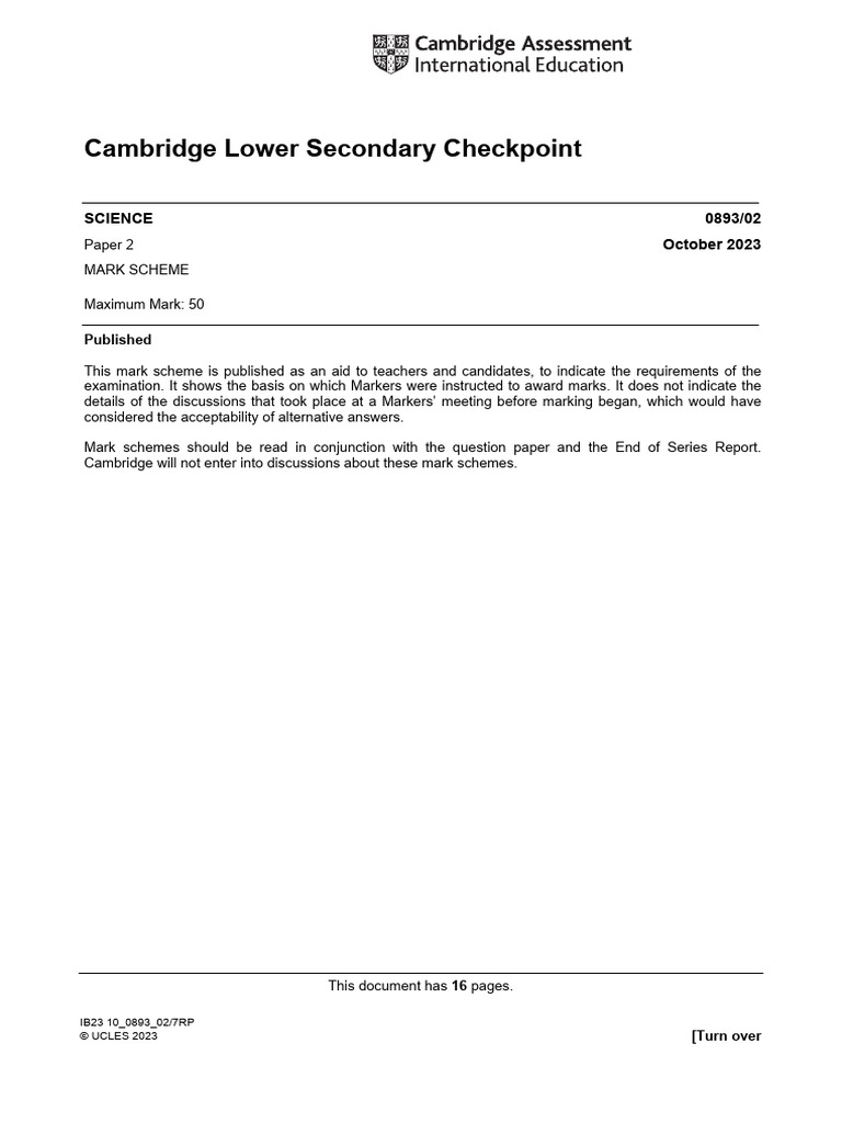 Cambridge Checkpoint Science P2 Mark Scheme | PDF | Atomic Nucleus ...