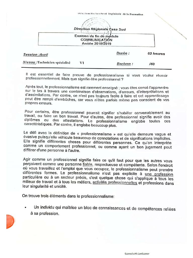 EFM (TS) Communication V1 - (WWW - Diploma.ma) | PDF