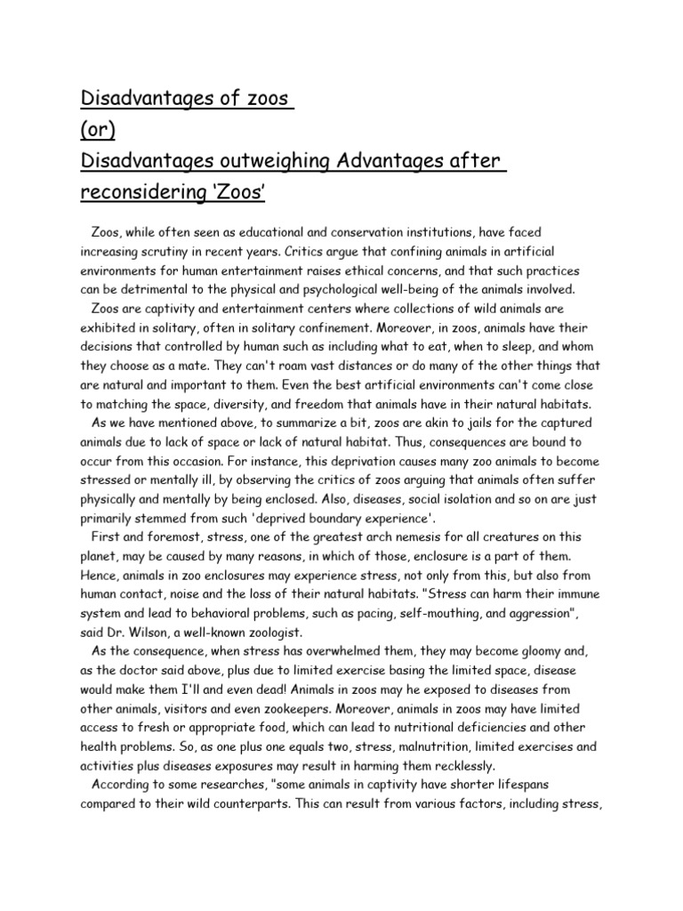 Disadvantages of Zoos | PDF | Zoo | Stress (Biology)