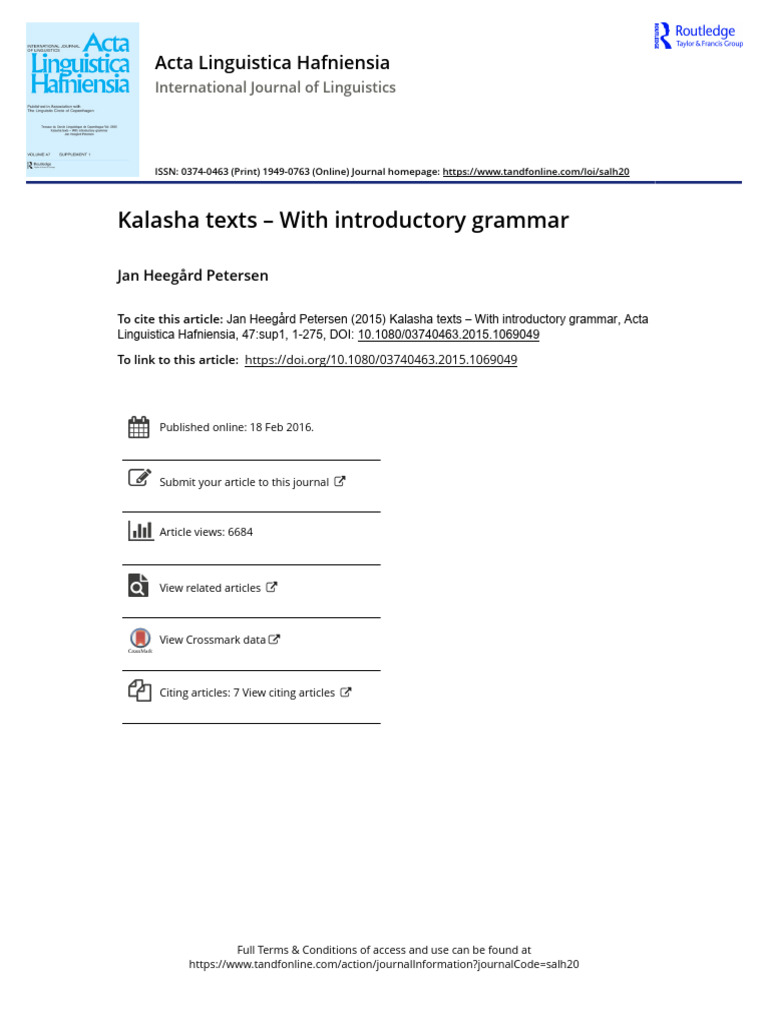 Kalasha Texts With Introductory Grammar | PDF