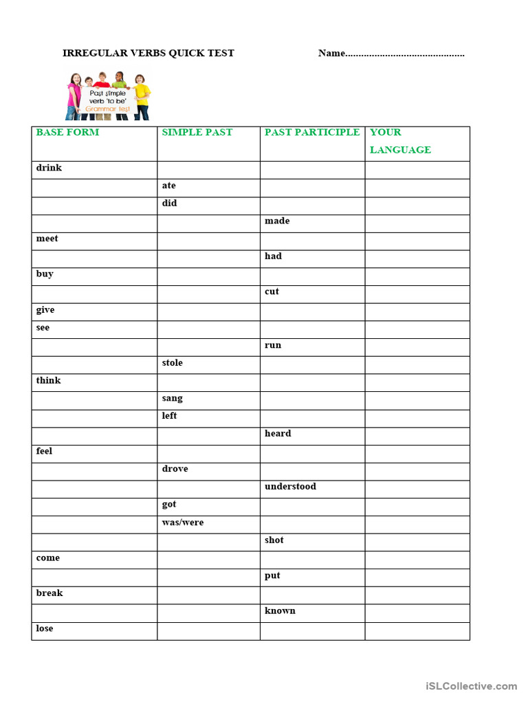 Quick Test - Irregular Verbs | PDF