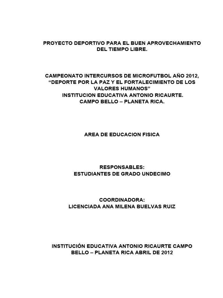Proyecto Deportivo | PDF | Deportes | Institución