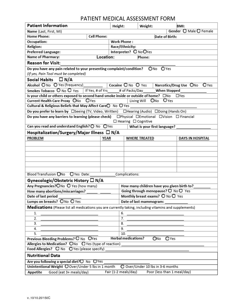 Patient Medical Assessment Form | PDF | Cancer | Breast Cancer