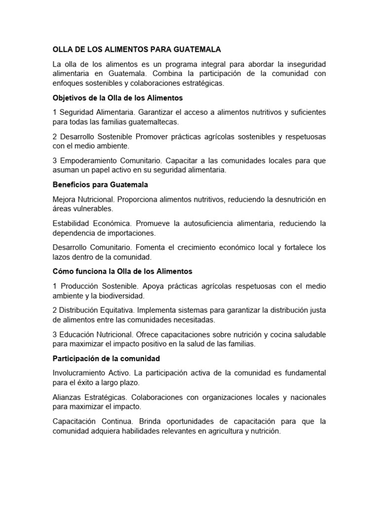 Olla de Los Alimentos para Guatemala | PDF | Alimentos | Seguridad ...