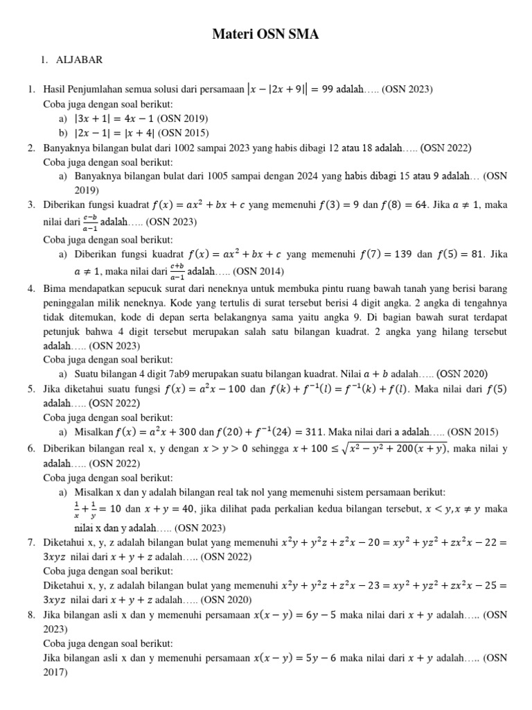 Materi dan Soal OSN Matematika SMA | PDF