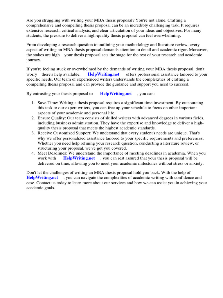 MBA Thesis Proposal Writing Help | PDF | Thesis | Methodology