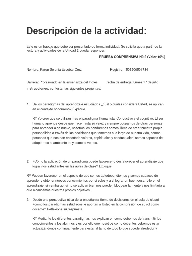 Prueba Comprensiva N0.2 | PDF | Aprendizaje | Enseñando