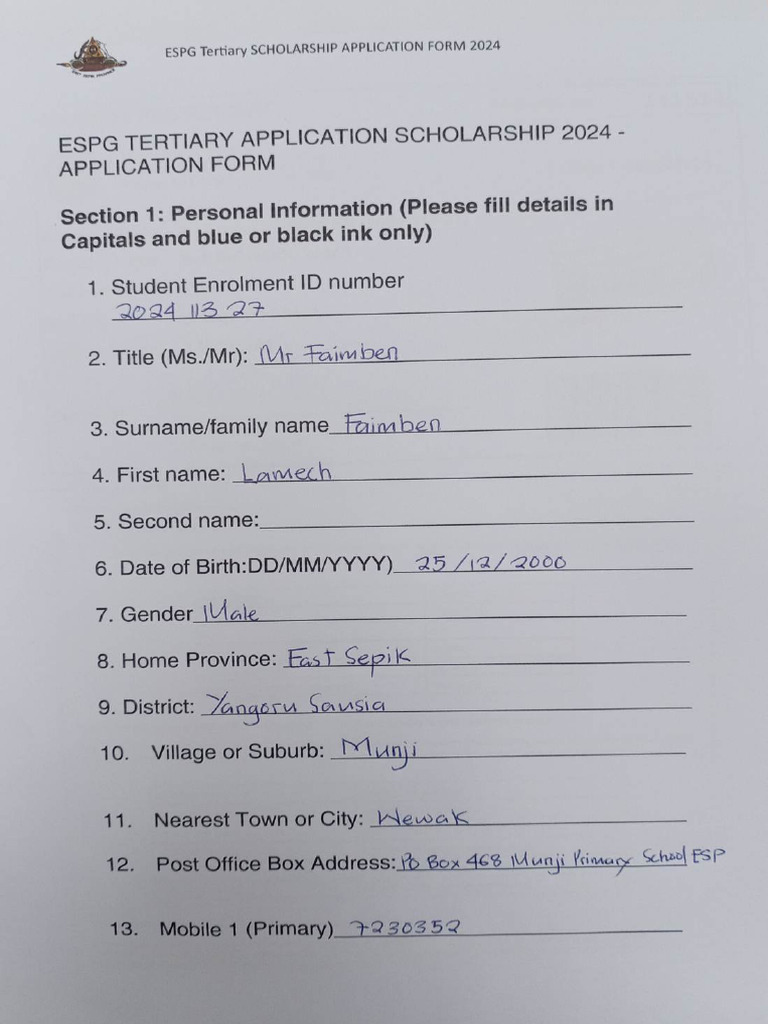 ESPG Tertiary Scholarship Application Form | PDF