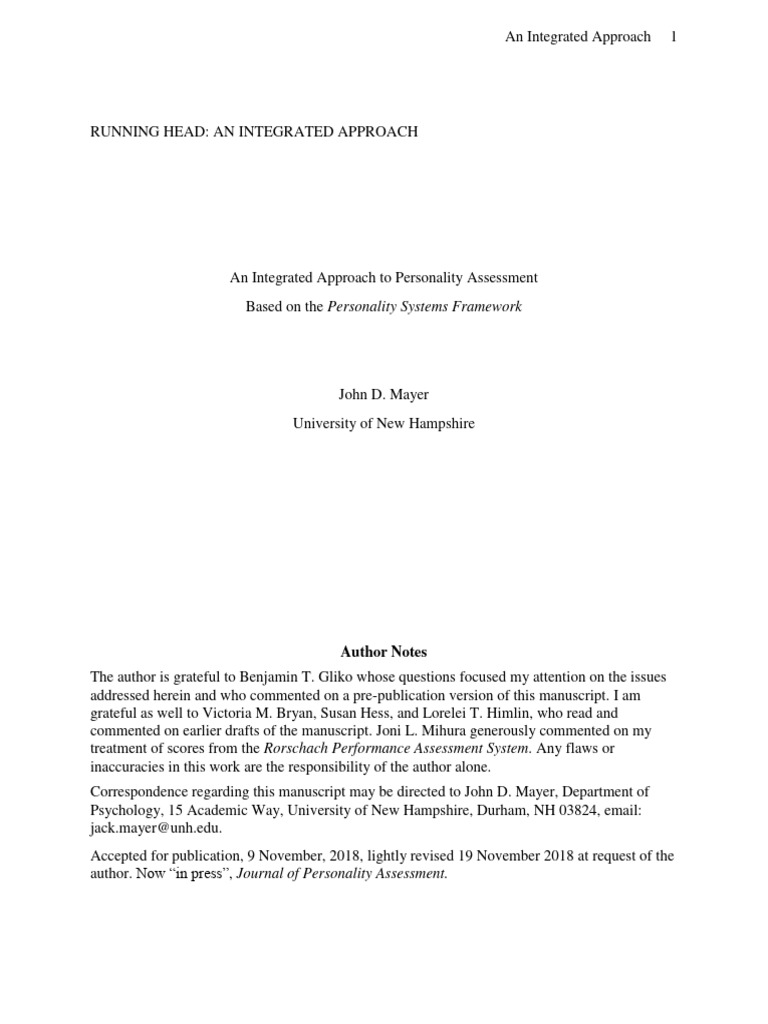Mayer JD - An Integrated Approach To Personality Assessment Based On ...