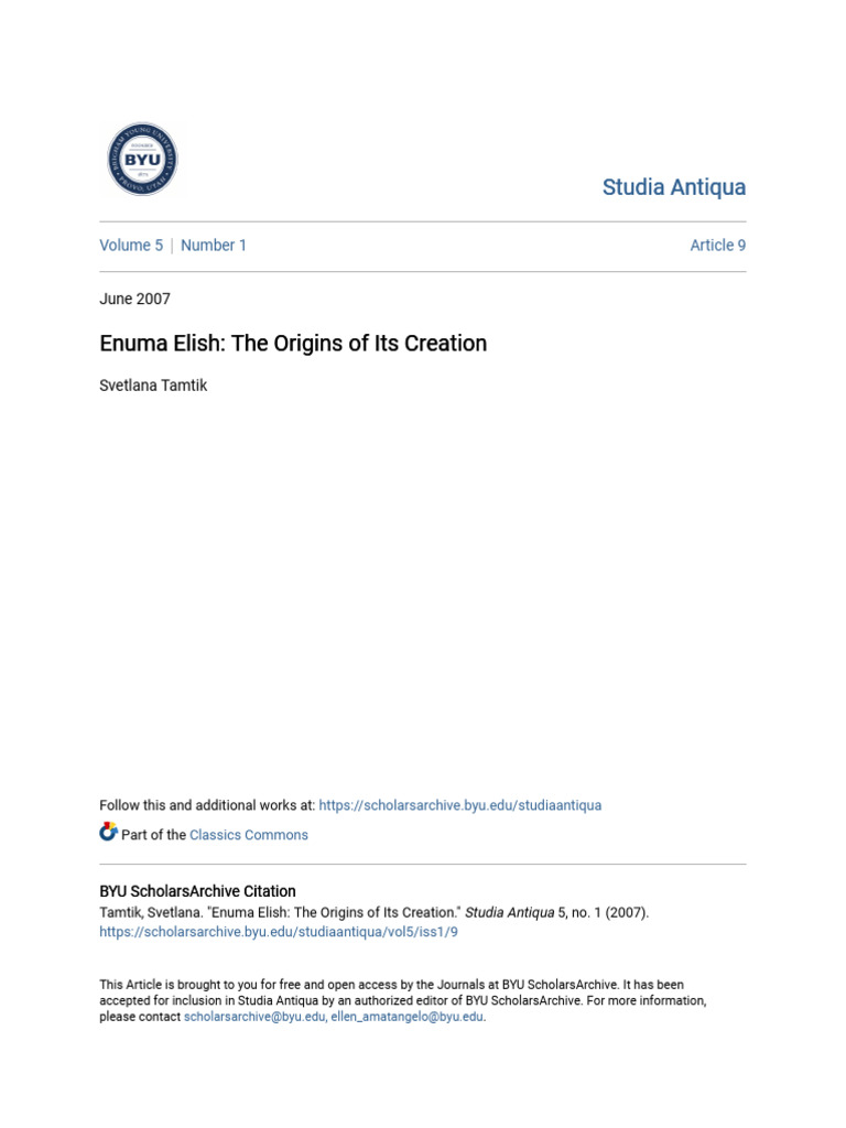Enuma Elish_ The Origins of Its Creation | PDF | Genesis Creation ...