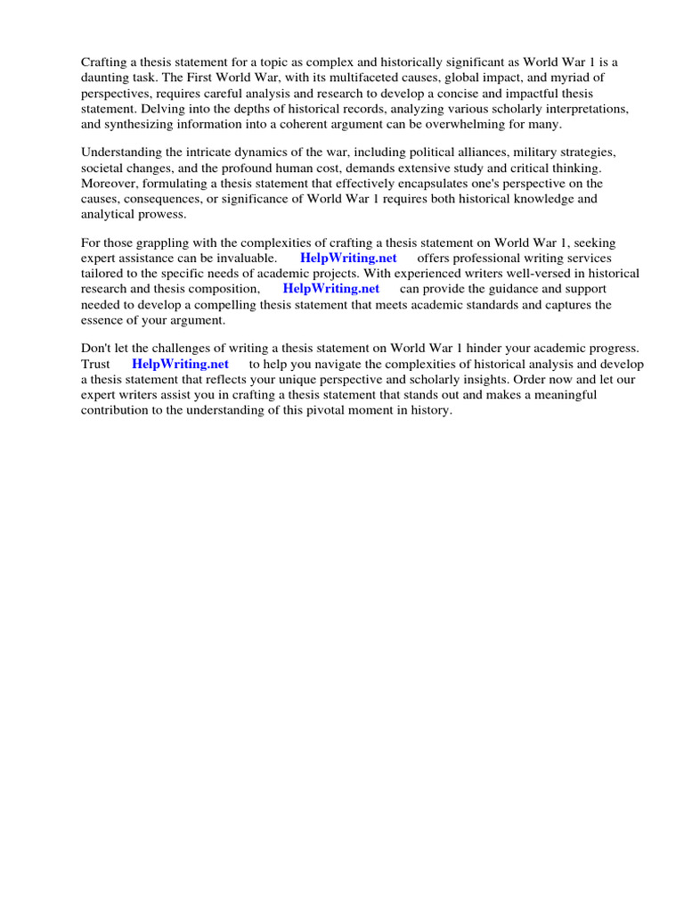 Thesis Statement of World War 1 | PDF