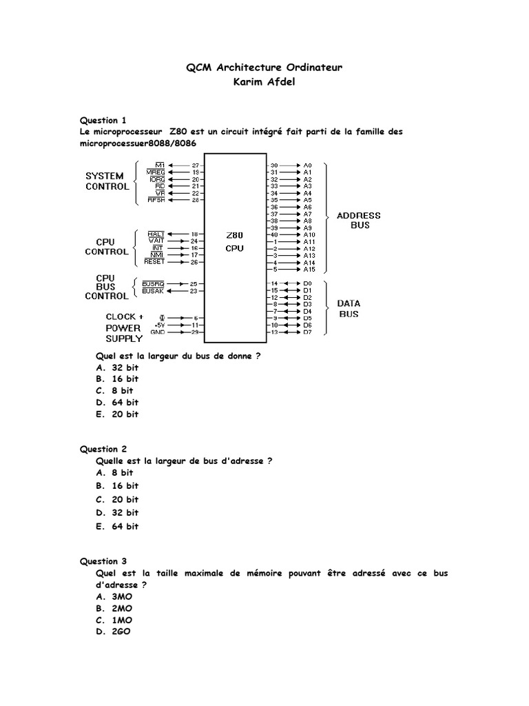 QCM sur l'Architecture des Microprocesseurs | PDF | Méthodes et ...