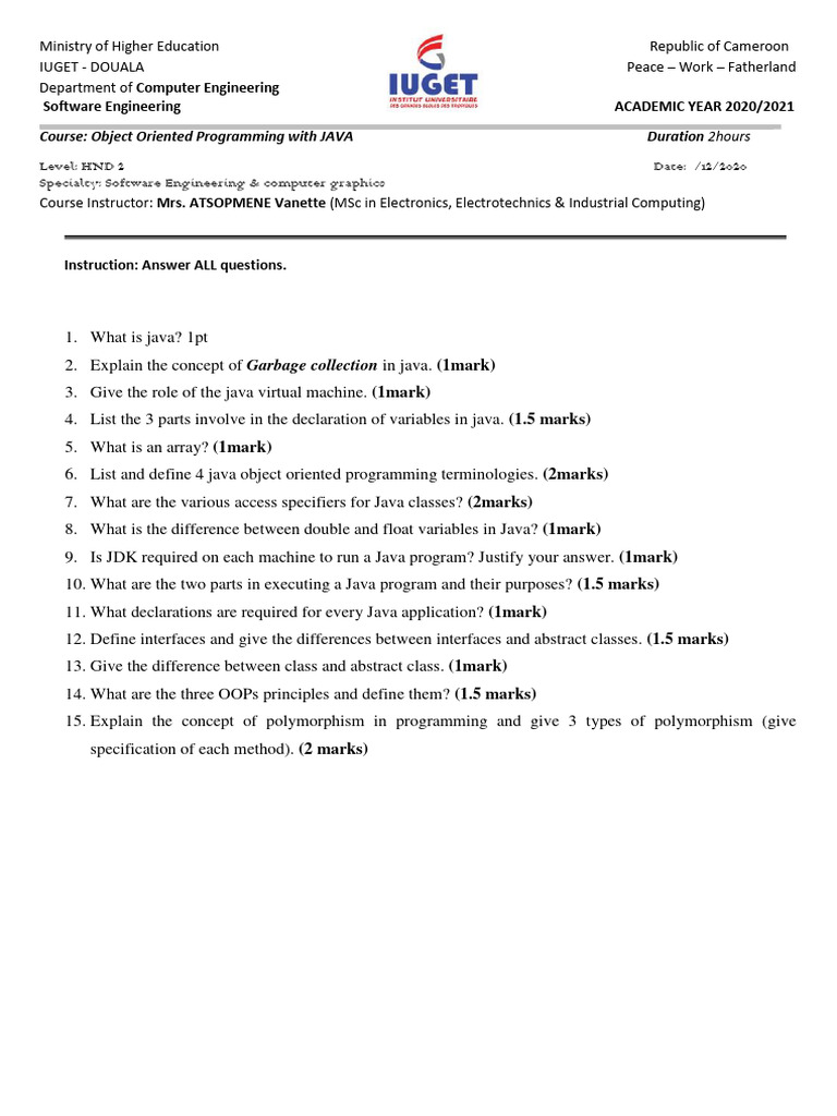 Oopii Java Exam 2020 | PDF